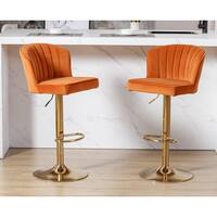 Adjustable Swivel Bar Stools Set of 2, Dark Orange Velvet Upholstered ...