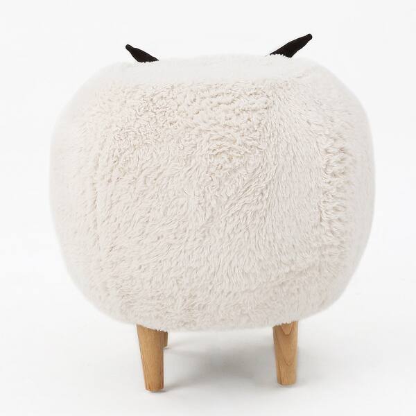 Modern White Faux Fur Sheep Ottoman with Tapered Wood Legs - Bed Bath ...
