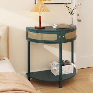 Half Moon Design Entryway Console Table with Rattan Door, Small Half ...