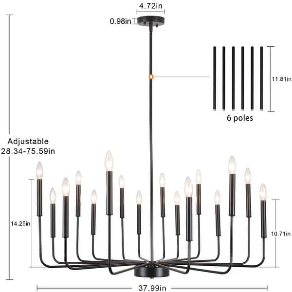 16-Light Metal Rustic Modern Candle Chandelier Fixturesfor Living Room ...