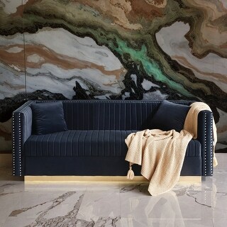 Contemporary Upholstered Vertical Channel Tufted Velvet Sofa Couch with ...
