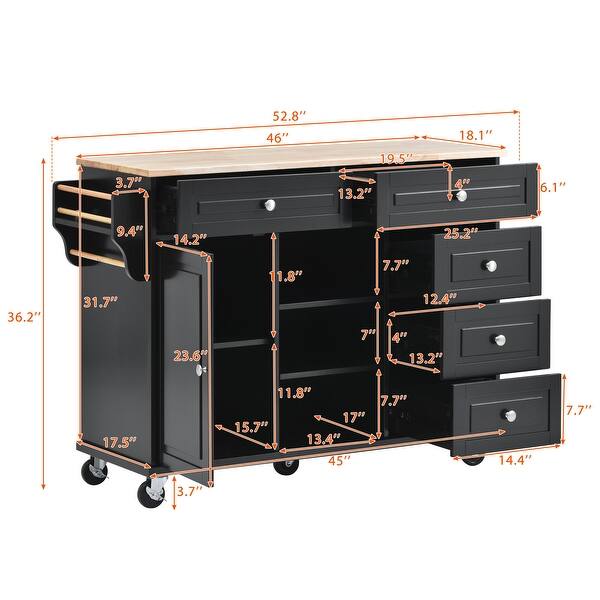 kitchen cart with Rubber wood desktop rolling mobile kitchen island ...