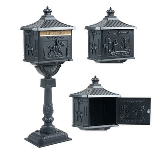 Mailbox Cast Aluminum Black Mail Box Postal Box Security Heavy Duty New ...