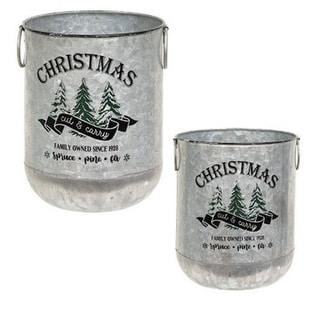 Rustic Grey Galvanized Metal Buckets Set of 2 with Holiday Tree ...