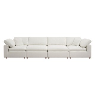 Living Room Straight Row Sectional Sofa Linen Upholstered 4 Seater ...