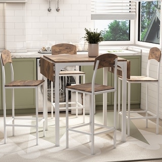 5-piece Counter Height Drop Leaf Dining Table Set with 4 Chairs for ...