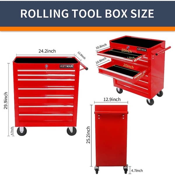 7-Drawer Rolling Tool Cart with Lock Mechanic Tool Box Storage Cabinet ...