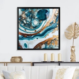 Designart "Ocean Marble Hald Circle Abstract I" Abstract Marble Framed ...