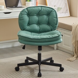 PU Leather Armless Swivel Chair with 360° Casters, Adjustable Height ...