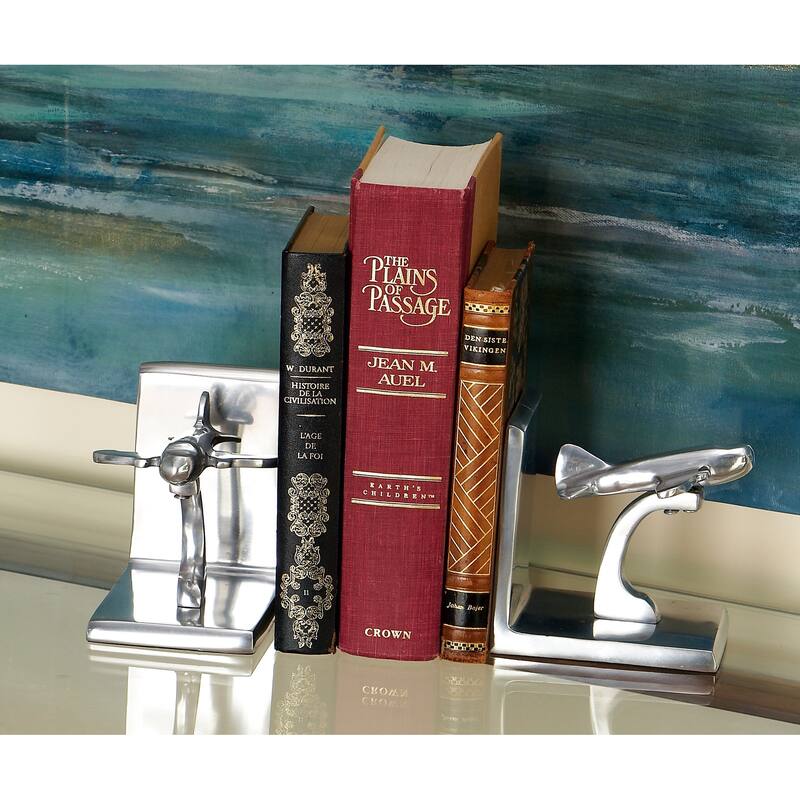 Silver Aluminum Metal Airplane Decorative Bookends (Set of 2 ...