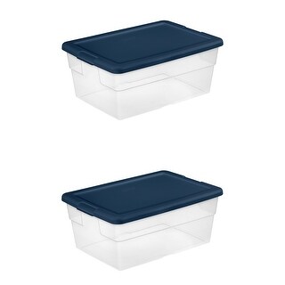 Sterilite Stackable 16 Qt Storage Box Container, Clear, Marine Blue Lid ...