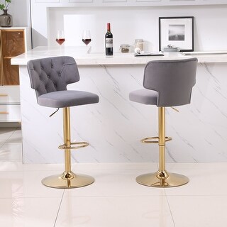 Velvet Bar Stools Set of 2, Adjustable Swivel Barstools Counter Height ...