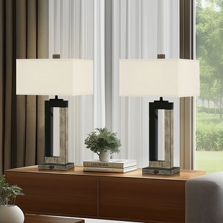 Rectangle Wood USB Table Lamps Set of 2 - Bed Bath & Beyond - 42153465