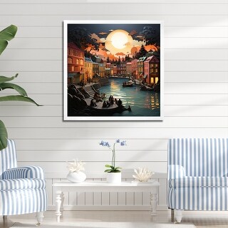 Designart "Port Harbor Symphony Papercut II" Port Landscape Framed Wall ...