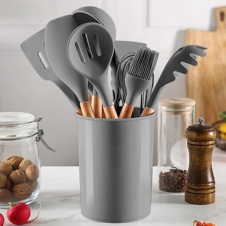 12-piece Silicone Kitchen Cooking Utensils Set with Wooden Handles ...