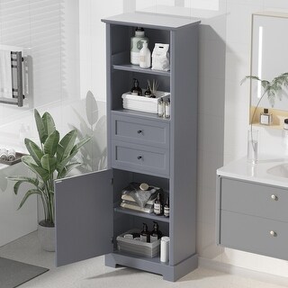 MDF Bathroom Storage Cabinet with 2 Drawers, Open Storage, Adjustable ...