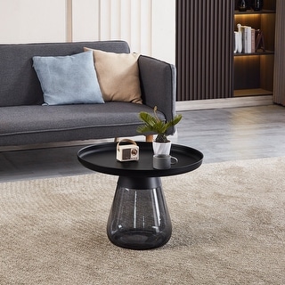 Smoke Glass Base with Black Painting Top Coffee Table, Living Room ...