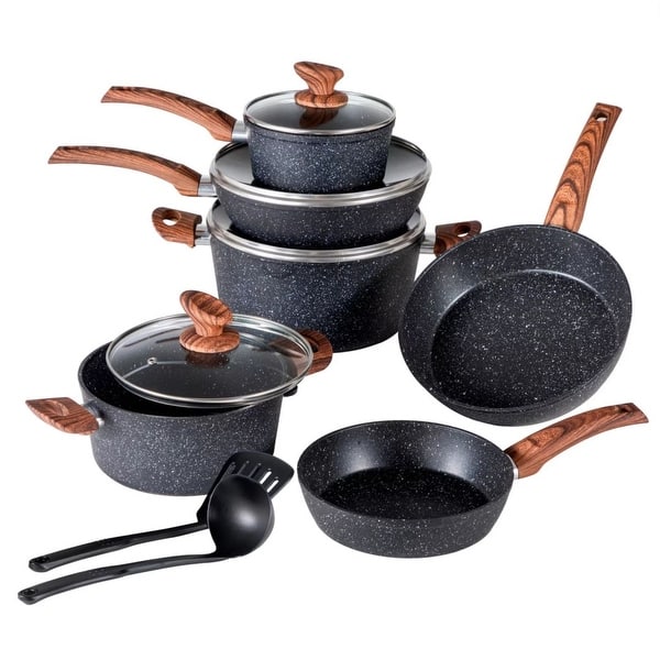 12 Pieces Cookware Set Granite Nonstick Pots，Black - Bed Bath & Beyond ...