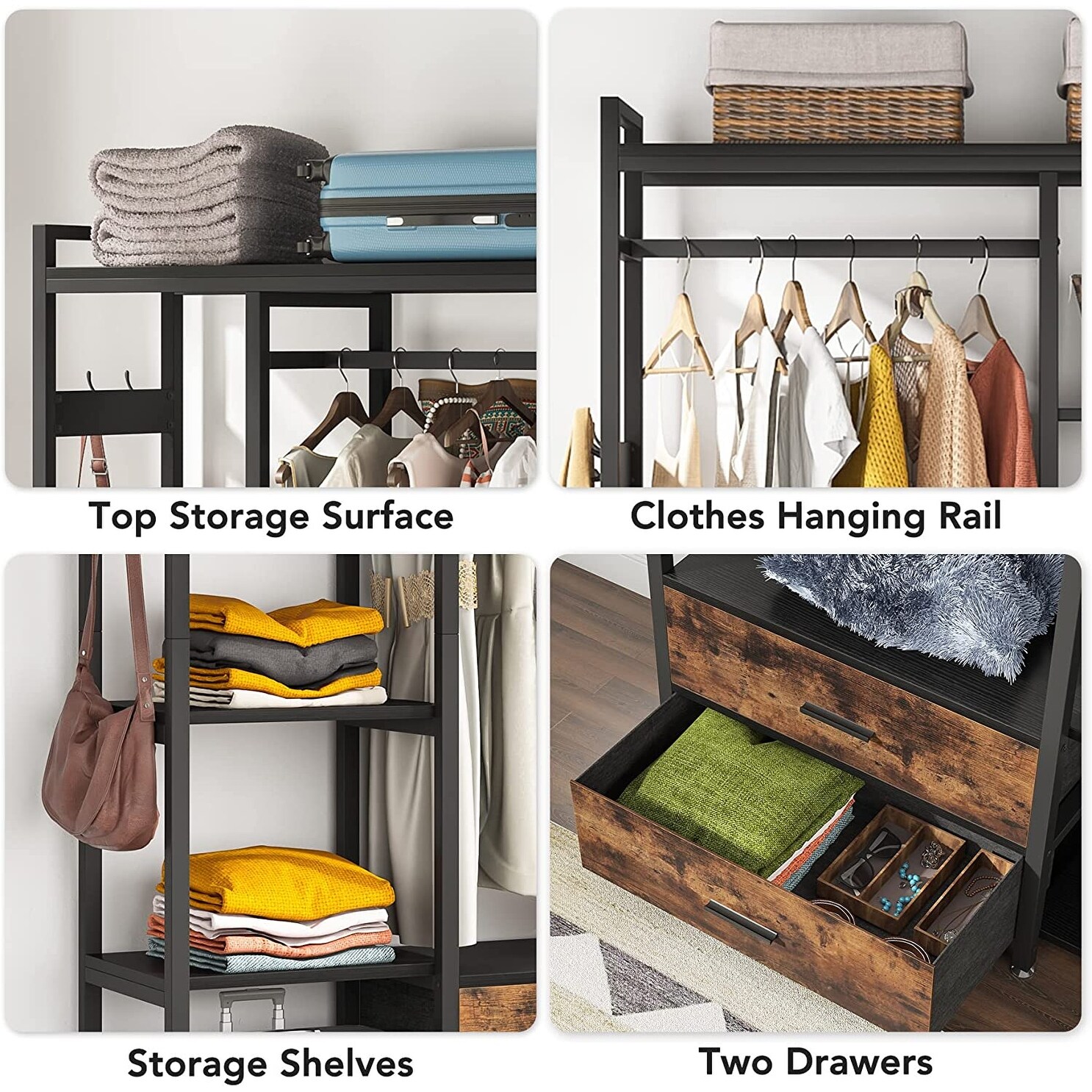 Freestanding Closet Organizer Clothes Rack with Drawers Garment Rack Hanging Clothing Wardrobe Storage Closet for Bedroom Bed Bath Beyond 35877781
