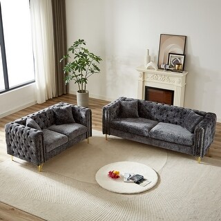 Buttons Tufted Pull Buckle Design Sofa Set with Copper Nail Decoration ...