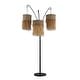 Amber 3-Light 72" Rattan Raffia Arc Floor Lamp in Matte Black ...
