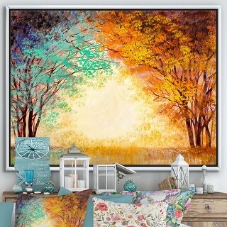 Designart "Autumn Colored Forest Treescape IX" Farmhouse Framed Canvas ...