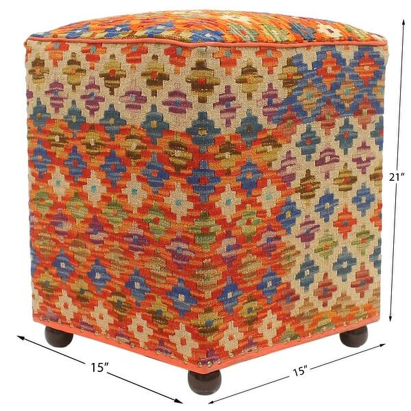 Tribal Clemente Handmade Kilim Upholstered Ottoman - Bed Bath & Beyond ...