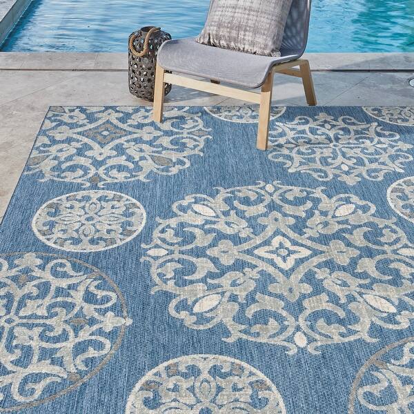 Gertmenian Fosel Emilia Light Blue Modern Floral Indoor/ Outdoor High ...