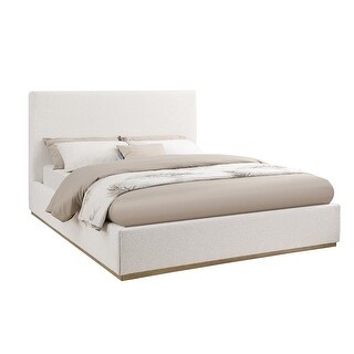 Upholstered Panel Bed with Soft Edges in Cream and Oak - Bed Bath ...