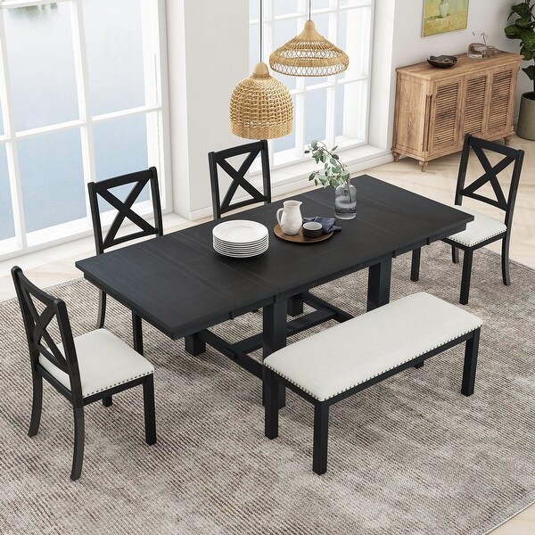 Extendable Dining Table with Two Removable Leaf Natural Beige