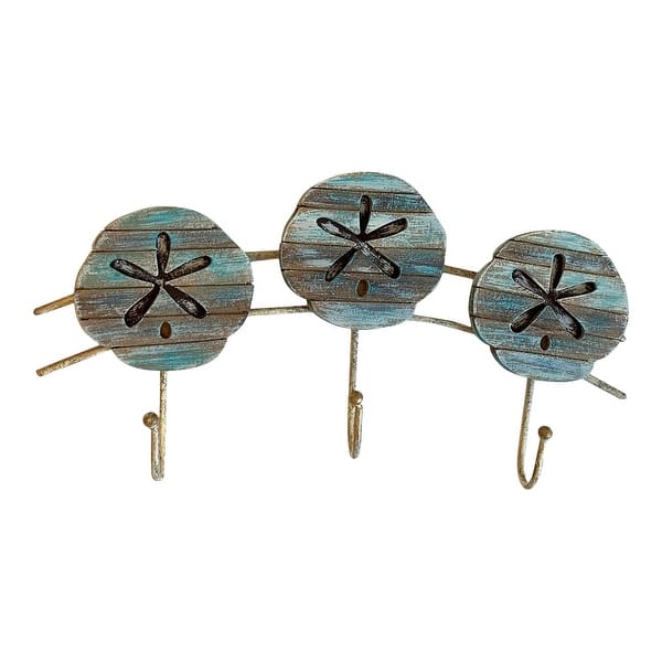 Sand Dollars Triple Wall Hooks Painted Slatted Wood 11 Inches - Multi ...