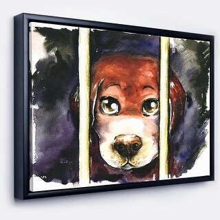 Designart "Sad Dog in Animal Shelter" Abstract Framed Canvas Art Print ...