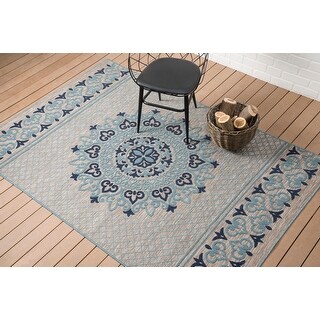 GAD Michael Floral Indoor Outdoor Area Rug,Blue,Navy,Taupe 5'3" X 7'7 ...