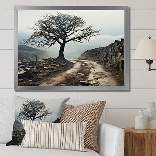 Designart "Brown Tree In Field" Landscape Trees Framed Wall Art Living ...