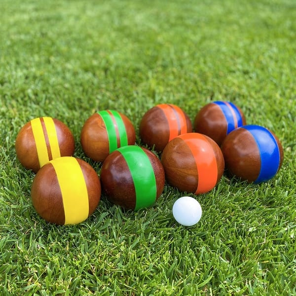 GoSports 100mm Hardwood Bocce Set with 8 Premium Wood Balls, Pallino ...