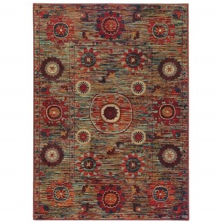 HomeRoots 5' X 8' Red Gold Orange Green Ivory Rust And Blue Floral ...