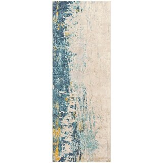 2.5' x 7.25' Mustard Yellow and Gray Distressed Finish Area Throw Rug ...