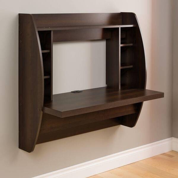 Modern Floating Wall Mounted Home Office Computer Desk in Brown Wood ...