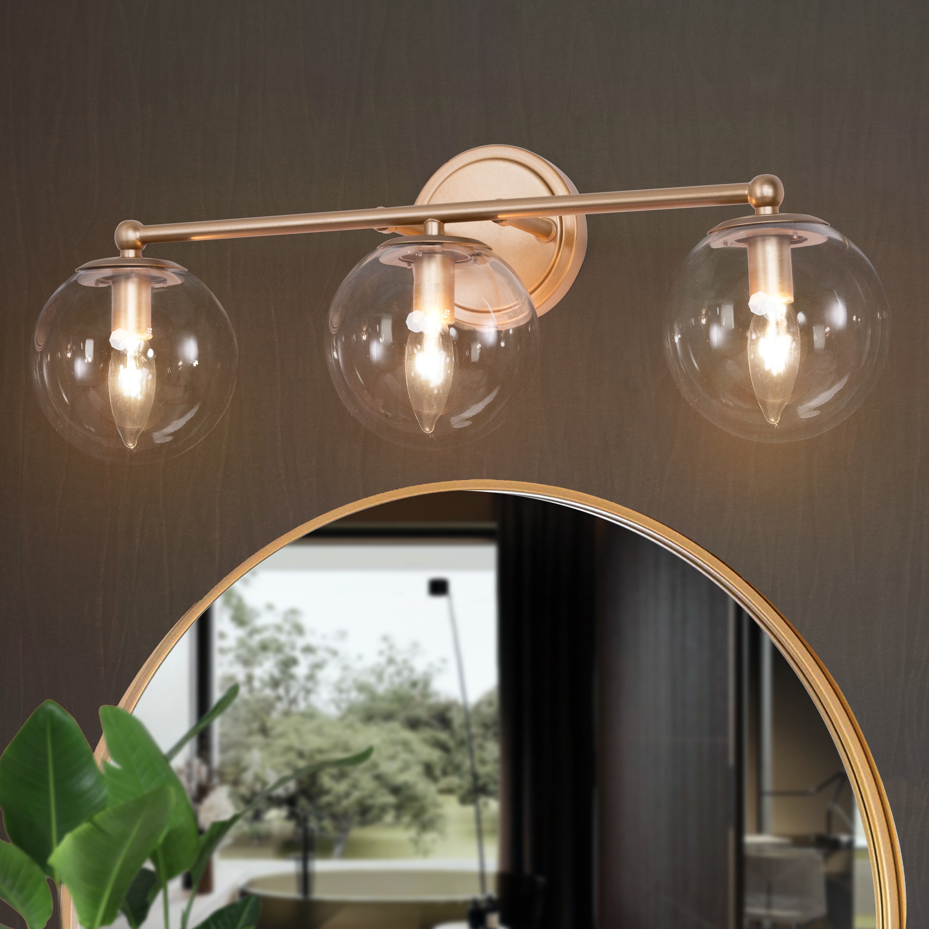 Modern Gold 3-Light Bathroom Vanity Light Wall Sconces with Glass Shade ...