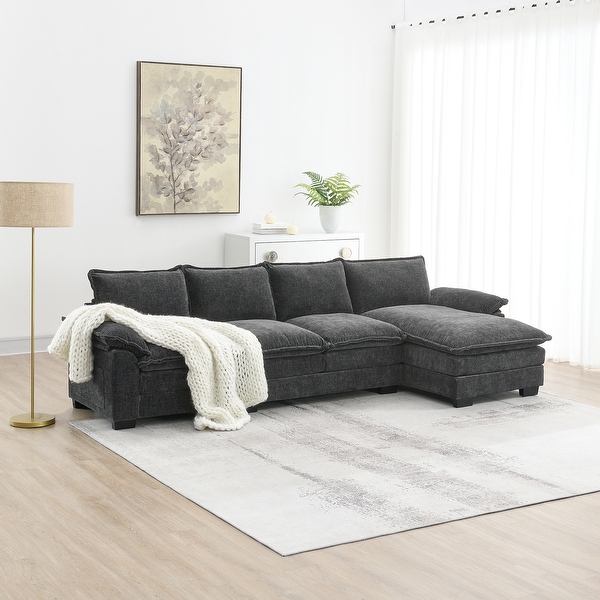 118 55 Modern L Shaped Chenille Cloud Sofa with Double Seat Cushions 5 seat Upholstered Indoor Furniture Grey Reversible