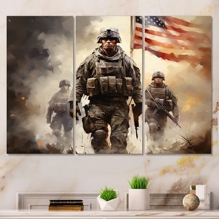 Designart "Us Military In Mission I" Army Wall Art Living Room Set ...