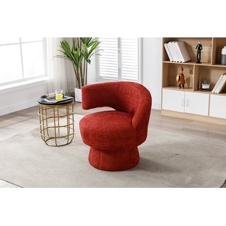 Round Accent Chair Swivel Barrel Chair Red Boucle Fabric Club Chair ...