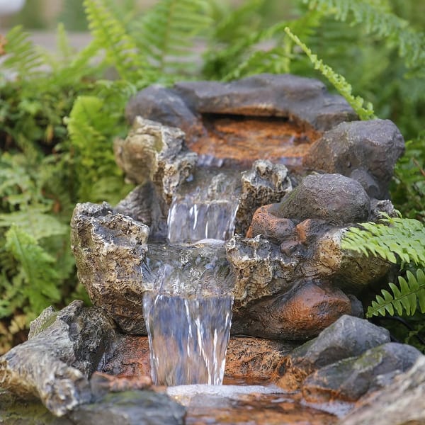 41x20x20" Large Brown Rock Wood-Look Fountain with Moss, Indoor ...