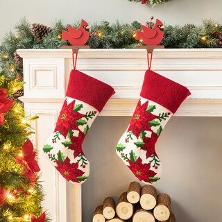Glitzhome 21"L Poinsettia Cardinal Hooked Stocking - On Sale - Bed Bath ...
