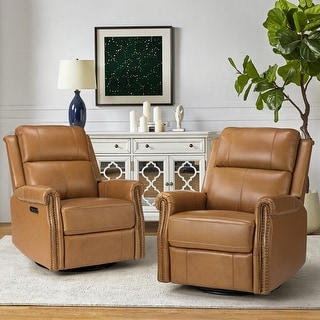 Renato Traditional Genuine Leather Nailhead Power Swivel Recliner Chair ...