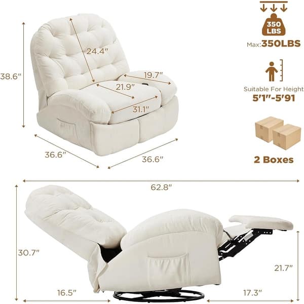 AECOJOY Oversized Recliner Chair, 360° Swivel Rocking Glider, Chenille ...