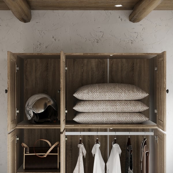 Rattan-Accented Wardrobe undefined Spacious Clothing Organizer with ...