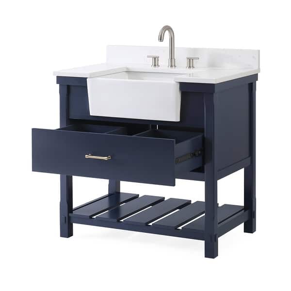 36-Inches Kendia Navy Blue Farmhouse Sink Bathroom Vanity - On Sale ...