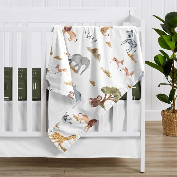 Jungle Animals Baby Receiving Security Swaddle Blanket Green Grey Black ...