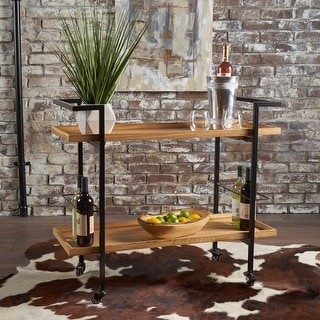 Rolling Bar Cart with Wood Look Shelving, Handle & Lockable Casters ...